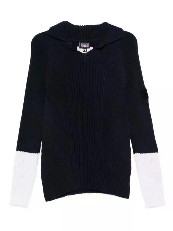 Gianfranco Ferre 1990s Ribbed-knit Colour-block Sweater