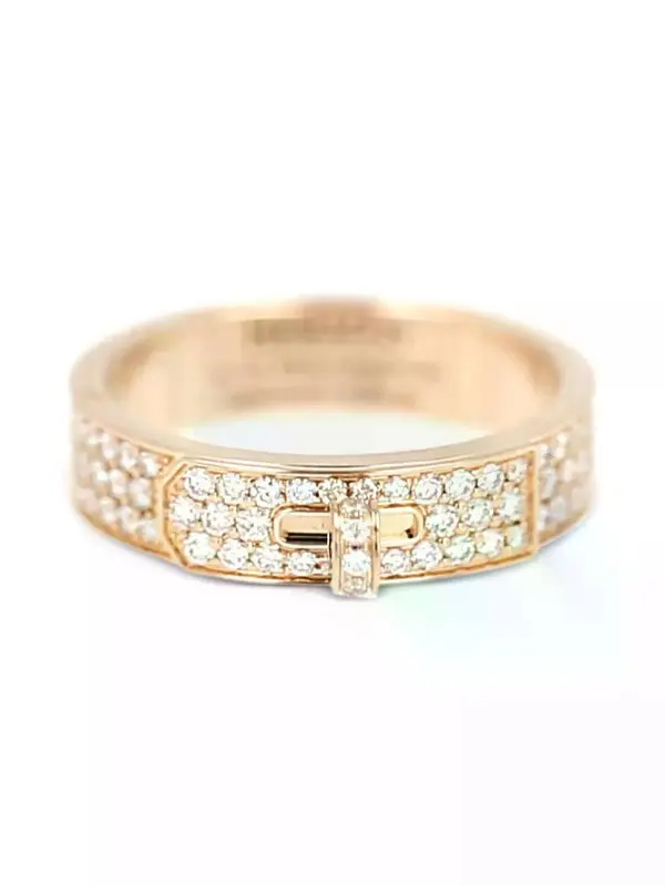 Hermès 18k Rose Gold Diamond Buckle Ring - Pink
