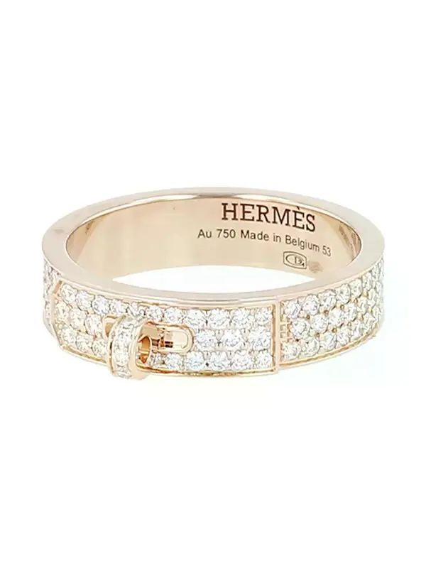 Hermès 18k Rose Gold Diamond Buckle Ring