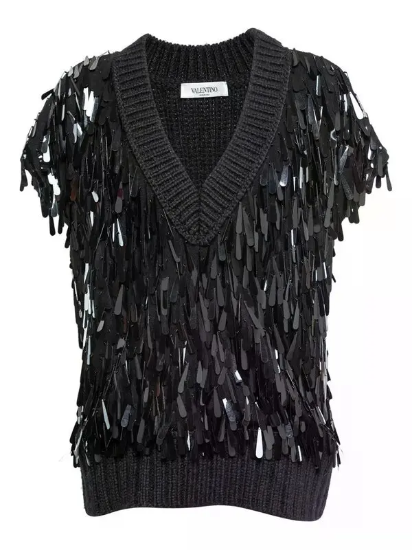 Valentino Garavani Ribbed Sequined Sweater Vest