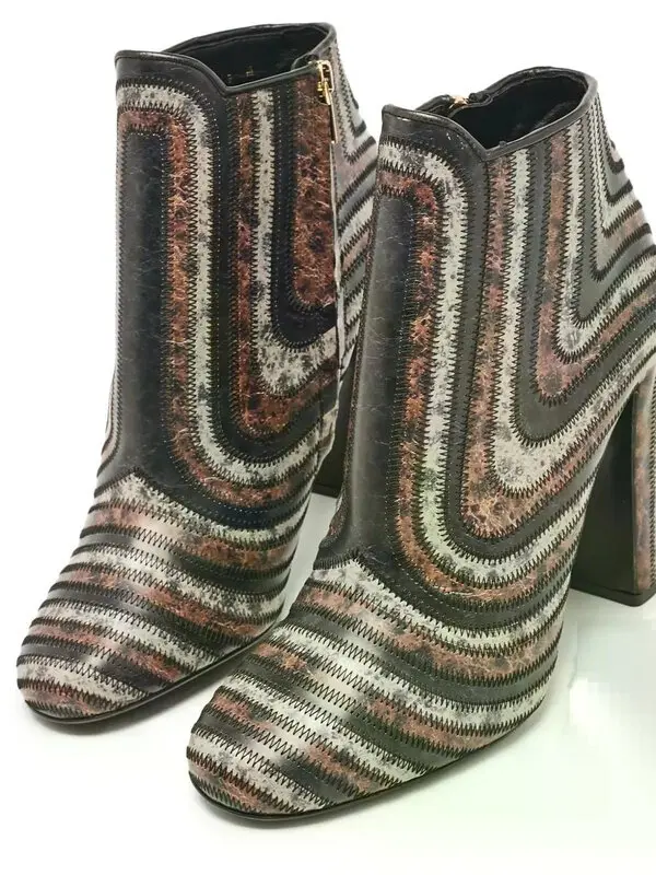 FERRAGAMO 120mm Striped Ankle Boots - Brown