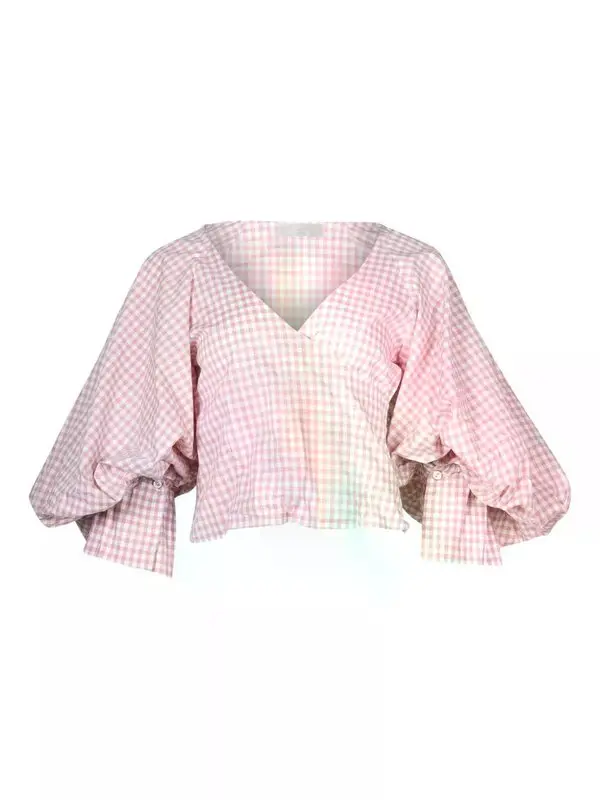 Caroline Constas Gingham Balloon-sleeve Top