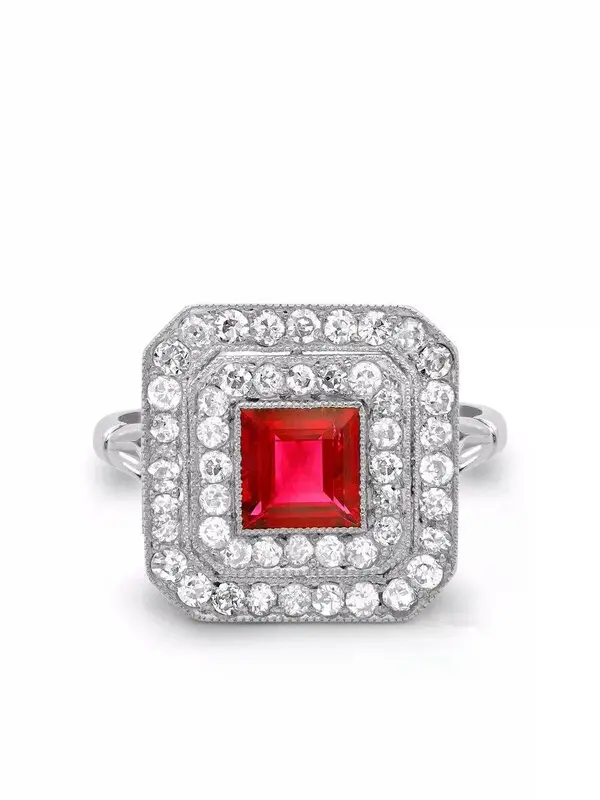 PRAGNELL Platinum Art Deco Ruby And Diamond Ring - Silver