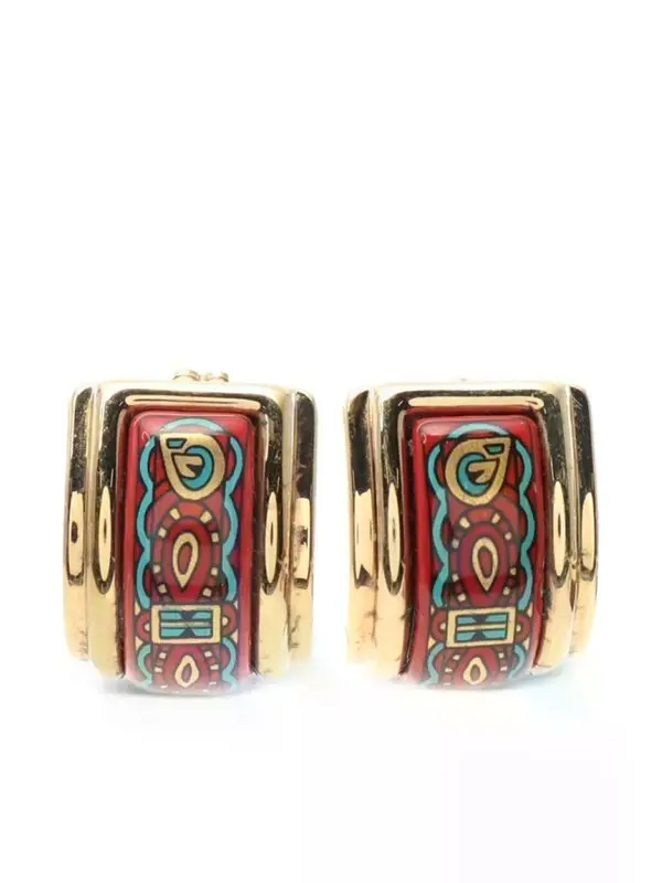Hermès 2000s Enamel Hoop Earrings - Gold