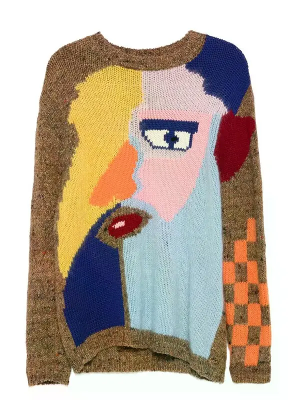 WALTER VAN BEIRENDONCK Knitted Face Graphic Sweater