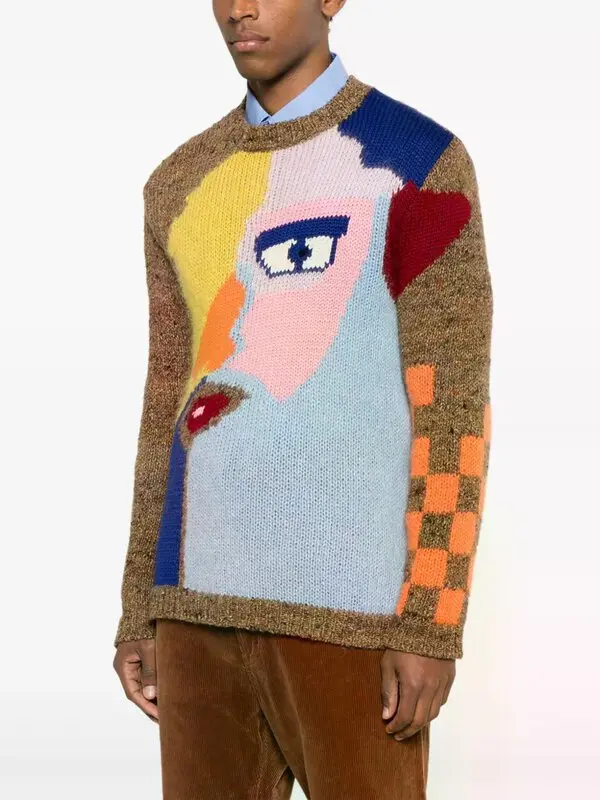 WALTER VAN BEIRENDONCK Knitted Face Graphic Sweater