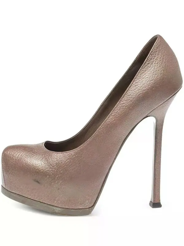 Saint Laurent 140mm Tribtoo Leather Platform Pumps - Brown