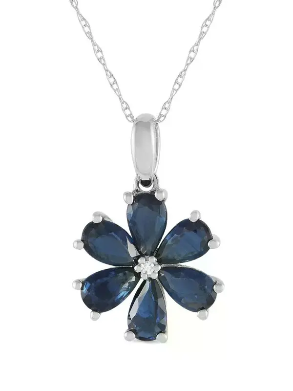 LB EXCLUSIVE 14k White Gold Flower Diamond And Sapphire Necklace - Silver