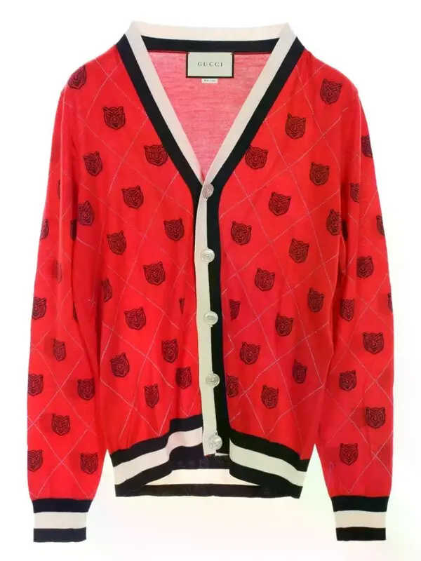 Gucci 2010s V-neck Tiger Head Cardigan