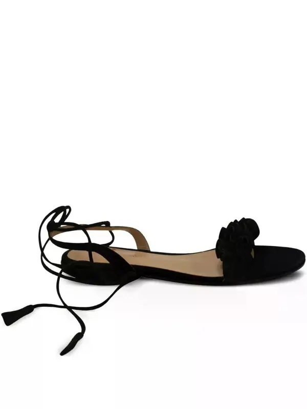 GIANVITO ROSSI Ruffle Lace-up Flat Sandals