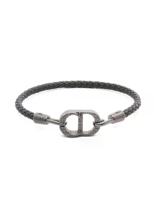 Dior Logo-detail Leather Bracelet - Silver