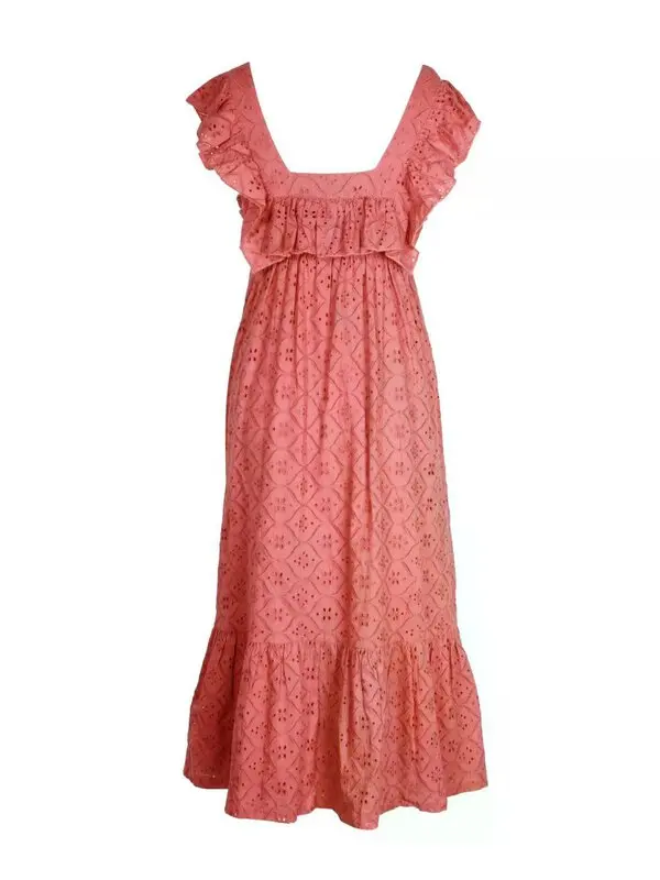 Ba&sh Broderie Anglaise Ruffle Midi Dress