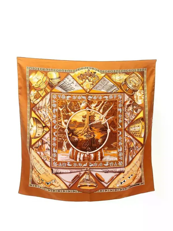Hermès 2010s Au Son Du Tam Tam Silk Scarf - Brown