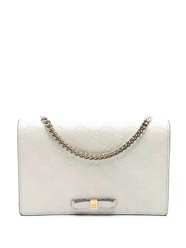 Gucci Guccissima Bow Wallet On Chain Crossbody Bag - White
