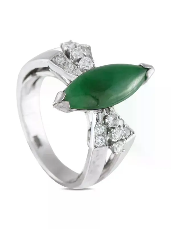 LB EXCLUSIVE 18k White Gold Jade And Diamond Ring - Silver
