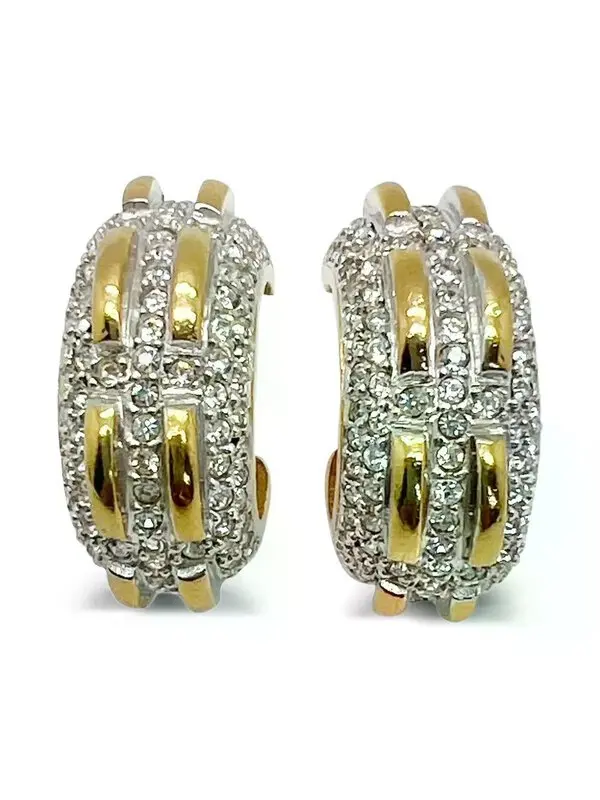 JENNIFER GIBSON JEWELLERY 1980s Swarovski Huggie Earrings - Gold