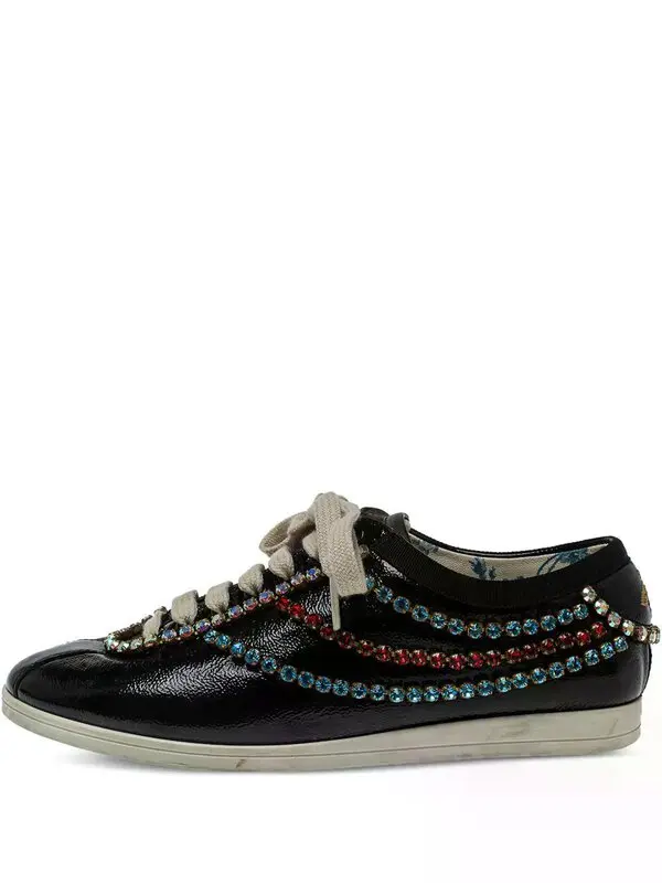 Gucci Crystal-embellished Leather Sneakers - Black