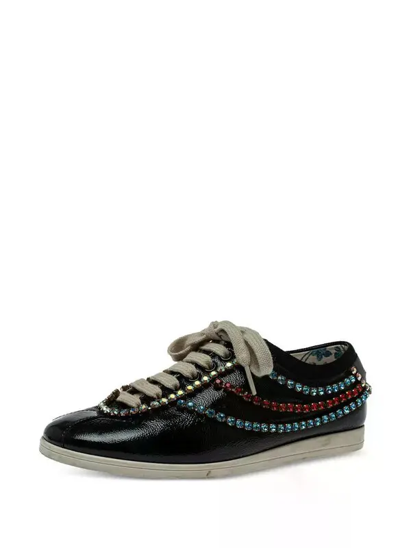 Gucci Crystal-embellished Leather Sneakers - Black