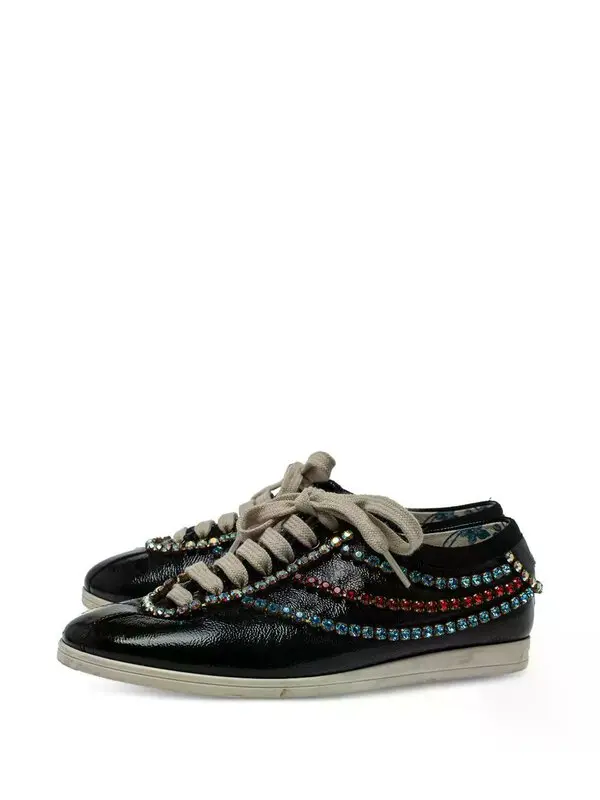 Gucci Crystal-embellished Leather Sneakers - Black