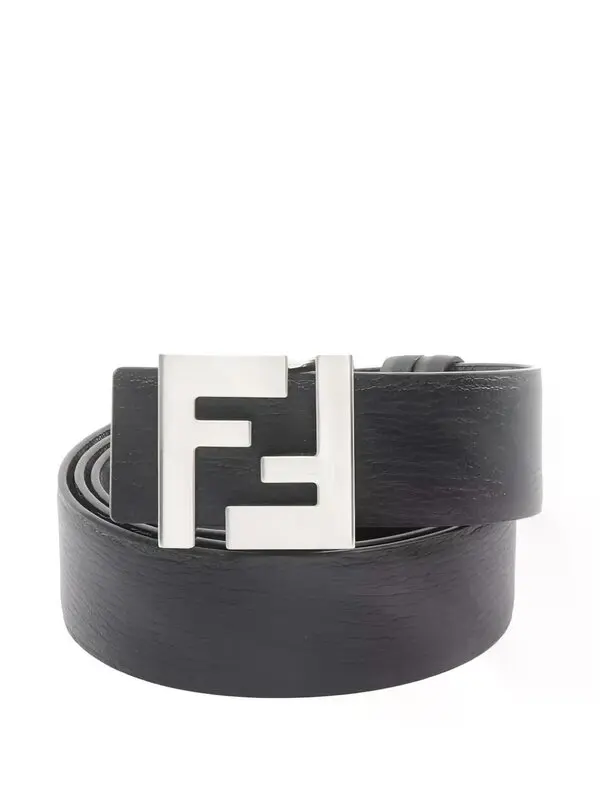 Fendi 2020s Square Ff Reversible Leather Belt - Black