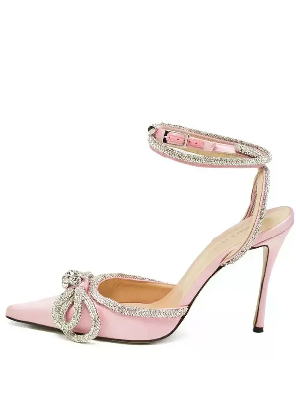Mach &amp; Mach 100mm Satin Crystal Bow Sandals - Pink