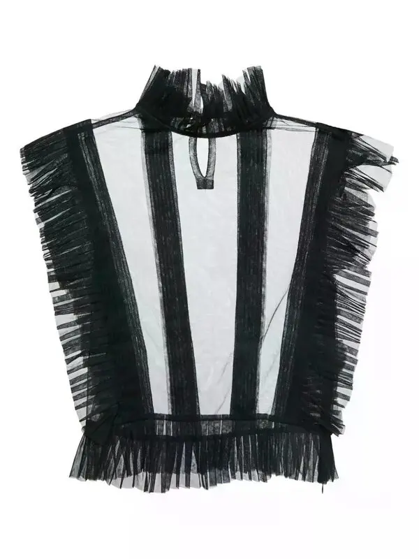 STARCHIC Pleated Ruffled Tulle Blouse