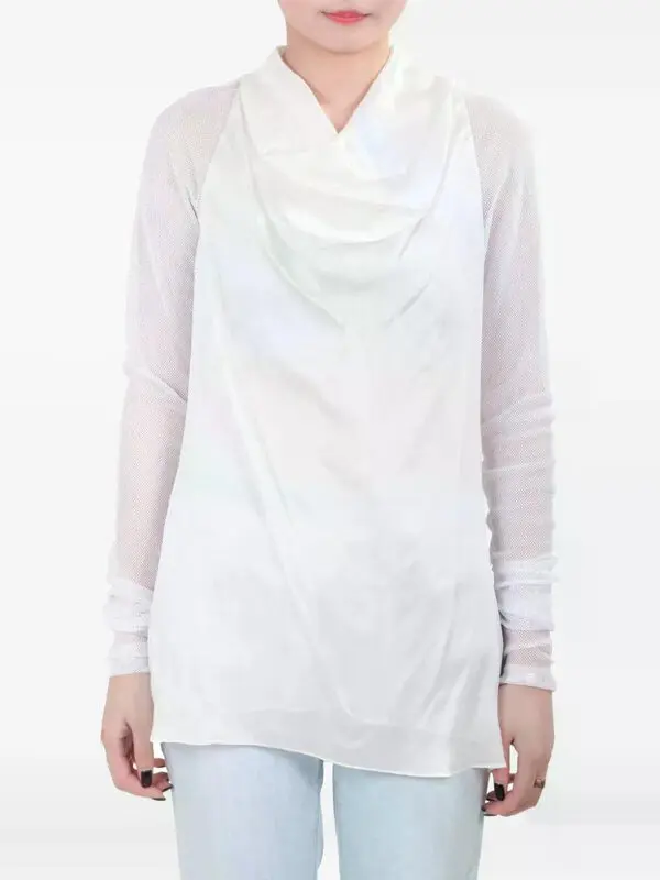 Vera Wang Cowl-neck Top With Mesh Sleeves