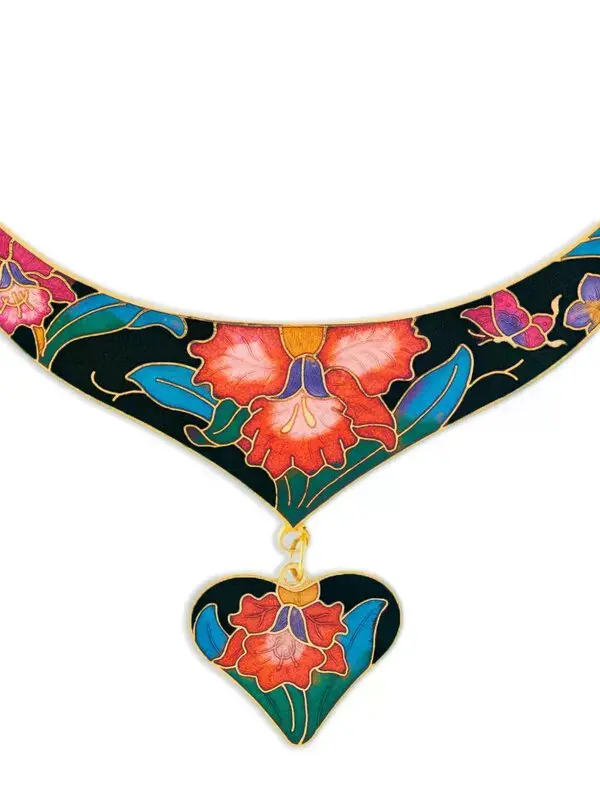 SUSAN CAPLAN 1980s -plated Enamel Floral Pendant Necklace