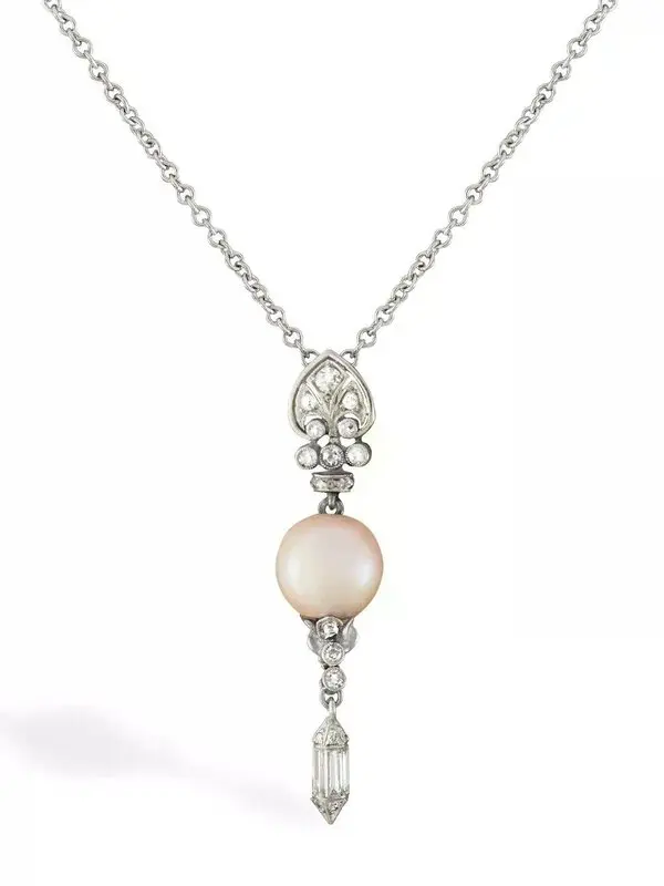 PRAGNELL Platinum Edwardian Pearl And Diamond Pendant Necklace - Silver