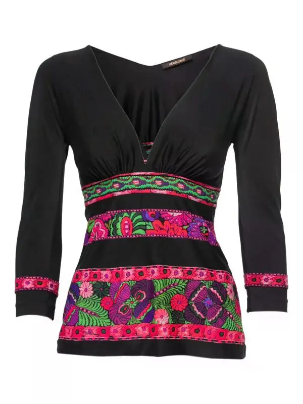 Roberto Cavalli Floral-embroidered Top