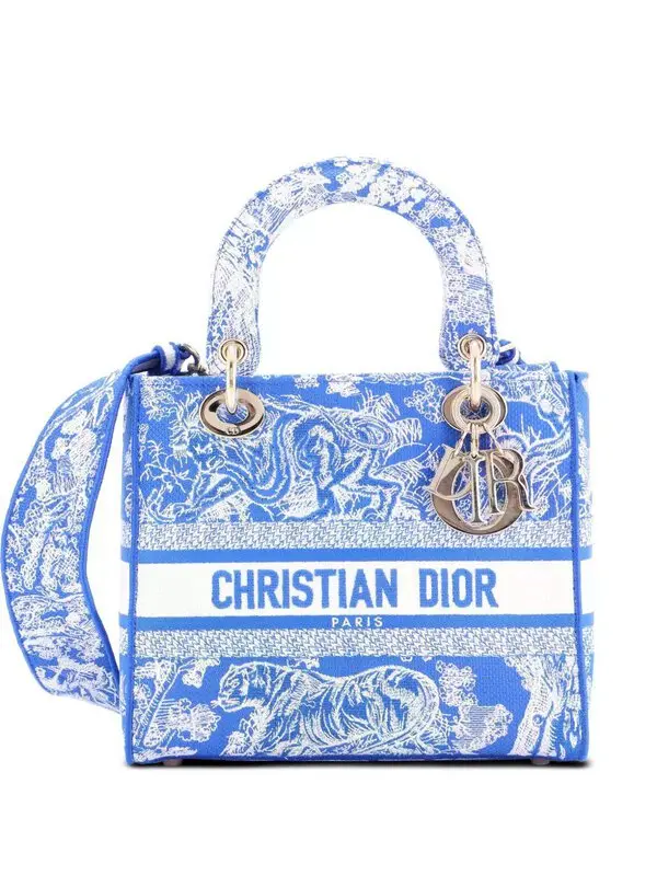 Dior Toile De Jouy Lady D-lite Embroidered Canvas Tote Bag - Blue