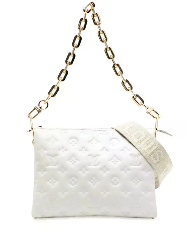 LOUIS VUITTON Monogram Embossed Lambskin Coussin Pm Satchel - White