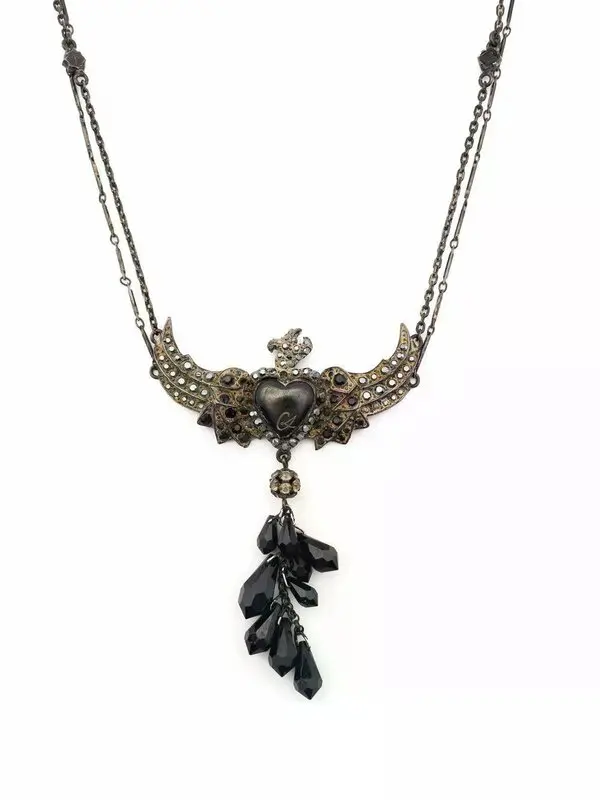 Christian Lacroix 1980s Heart Bird Necklace - Black