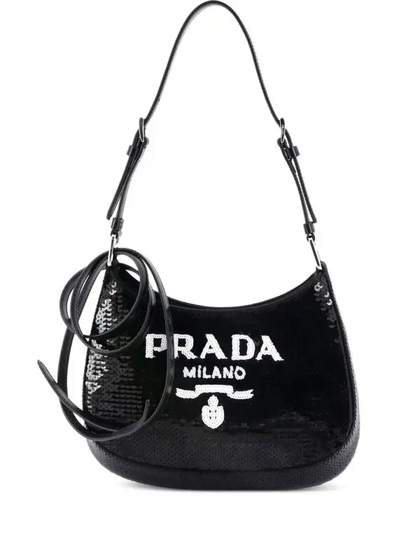 Prada Cleo Sequins Small Shoulder Bag - Black