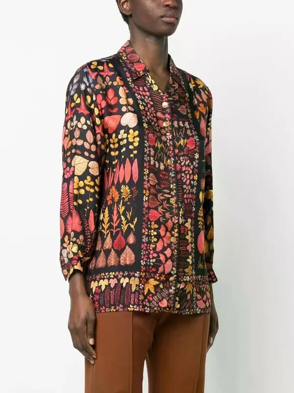 Gucci 1990s Leaf Print Silk Shirt