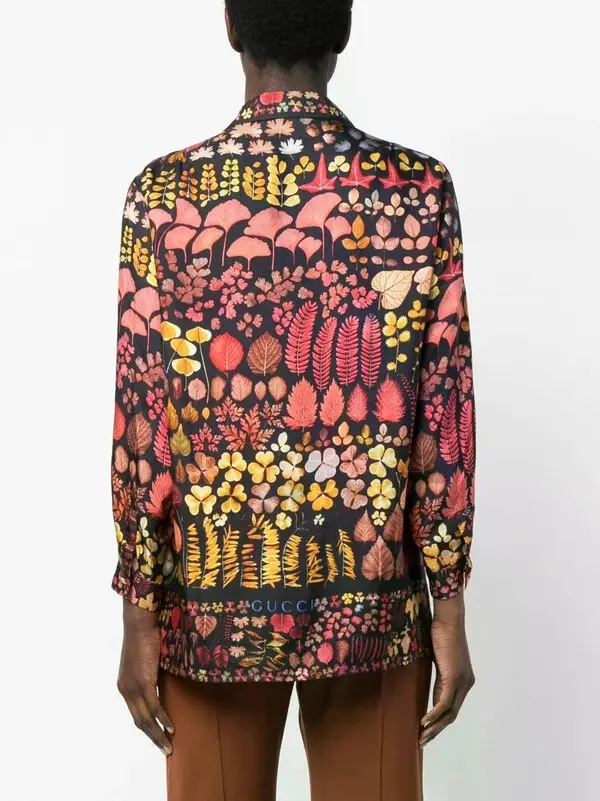 Gucci 1990s Leaf Print Silk Shirt
