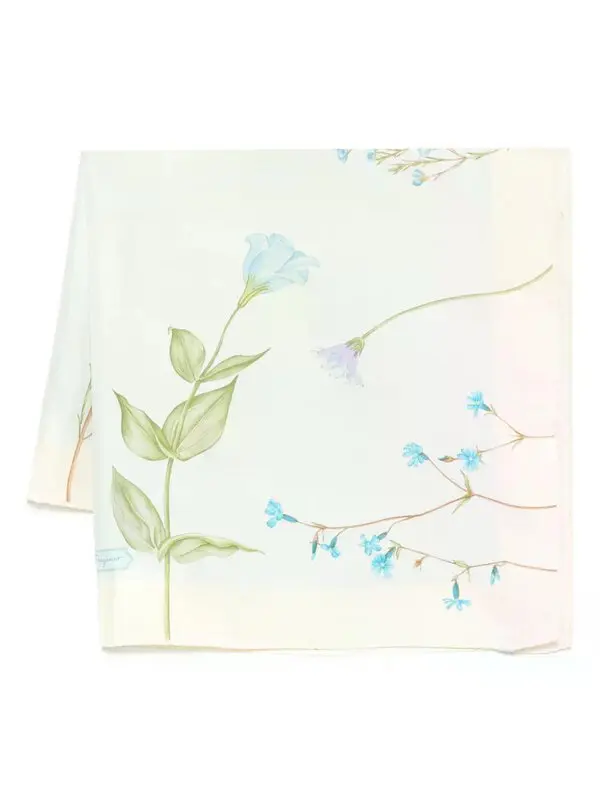 FERRAGAMO 1990s Floral-print Scarf - Blue