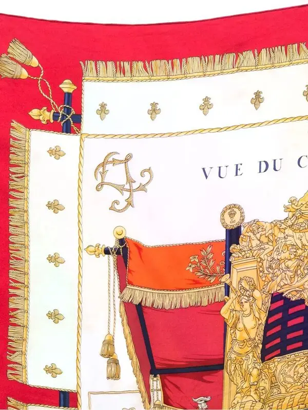 Hermès 1992 Vue Du Carrosse La Galère La Réale Scarf - Red