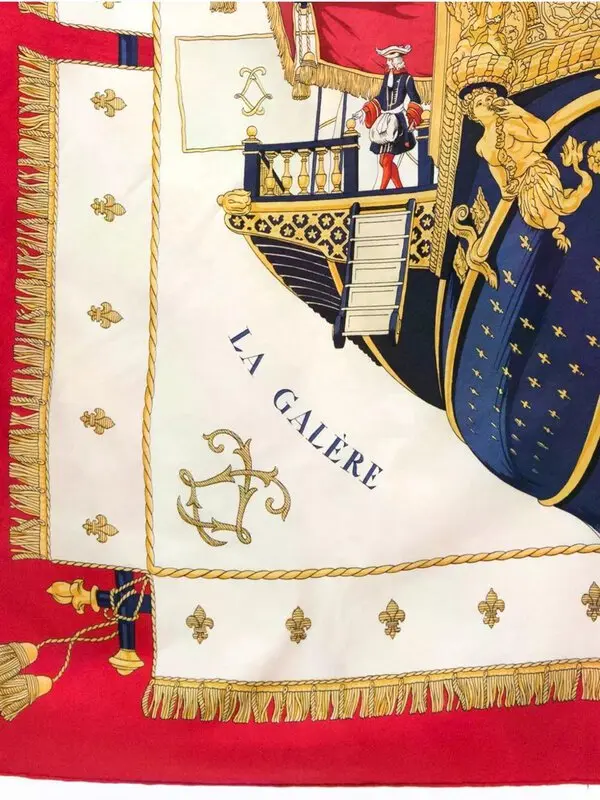 Hermès 1992 Vue Du Carrosse La Galère La Réale Scarf - Red