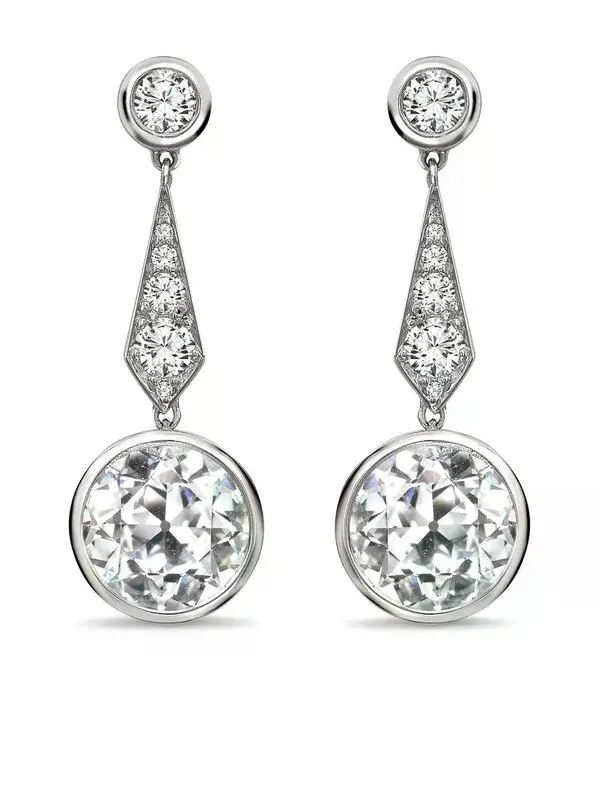 PRAGNELL 18kt White Gold Art Deco Diamond Drop Earrings - Silver