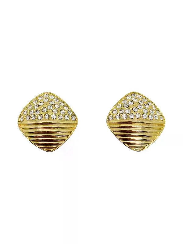 JENNIFER GIBSON JEWELLERY 1980s Ribbed Crystal Clip-on Earrings - Gold