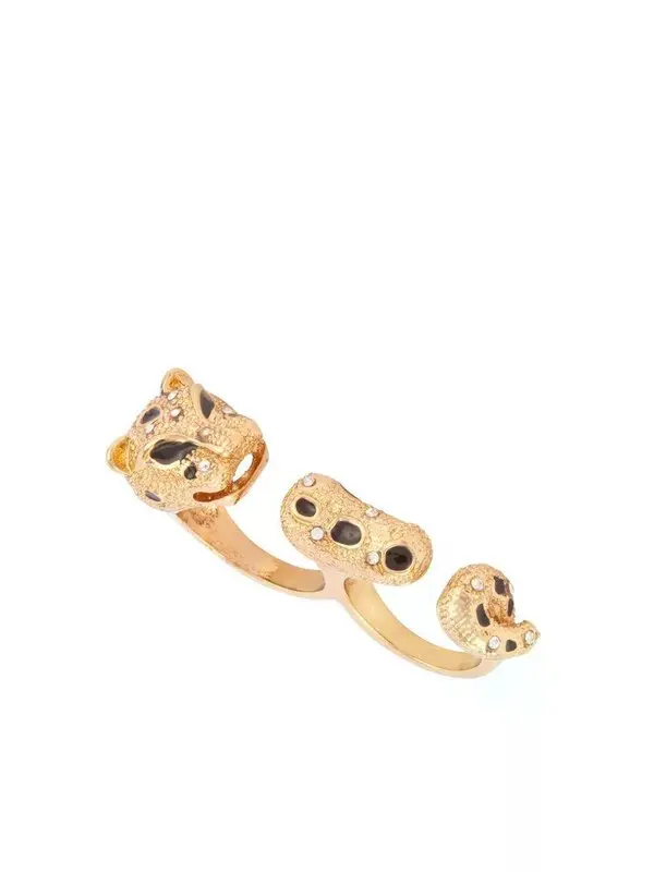 SUSAN CAPLAN 2000s Panther Crystal-embellished Knuckleduster Ring - Gold