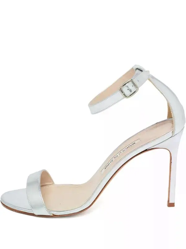 Manolo Blahnik 115mm Leather Heeled Sandals - Silver