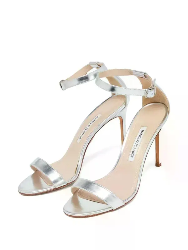 Manolo Blahnik 115mm Leather Heeled Sandals - Silver