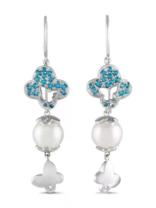 IO SI 18k White Gold Gemstone And Pearl Earrings - Silver