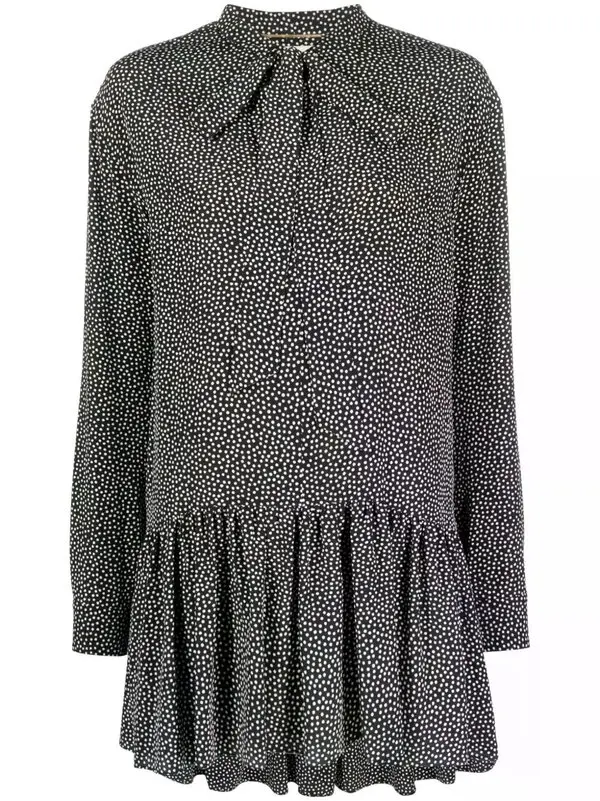Saint Laurent 2000s Polka Dot Silk Pussy Bow Dress