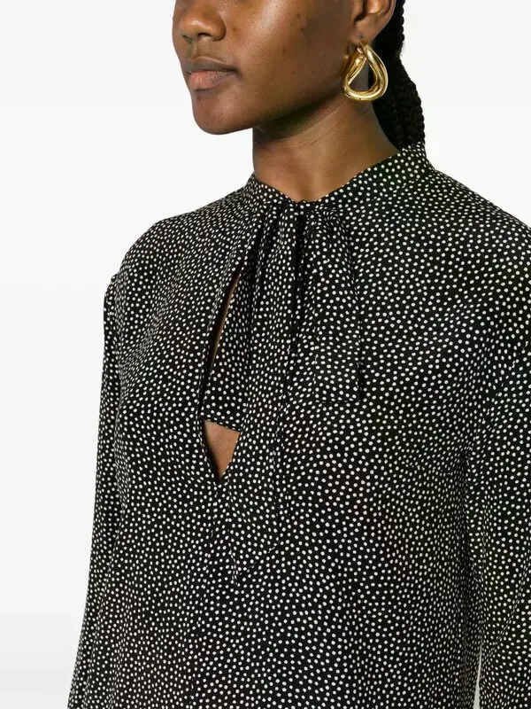 Saint Laurent 2000s Polka Dot Silk Pussy Bow Dress