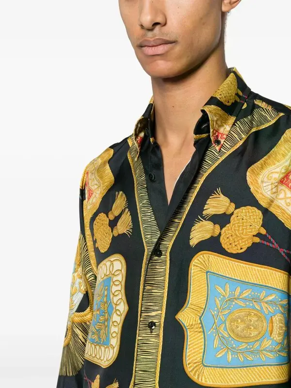 Hermès 1990s Tassel-print Silk Button-down Shirt