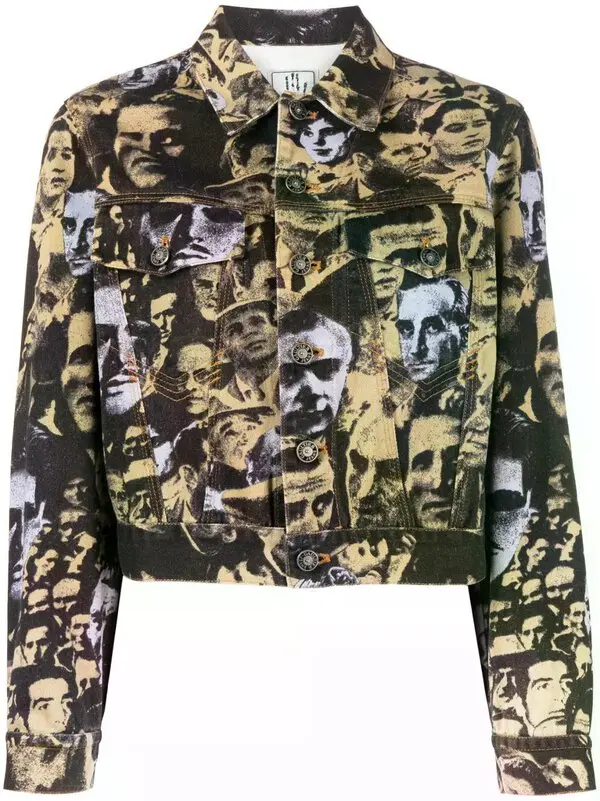 Jean Paul Gaultier 1997 Faces Print Denim Jacket - Neutrals