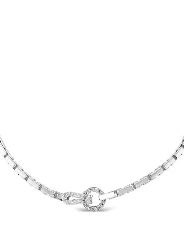 CARTIER 2010s 18k White Gold Agrafe Diamond Pendant Necklace - Silver